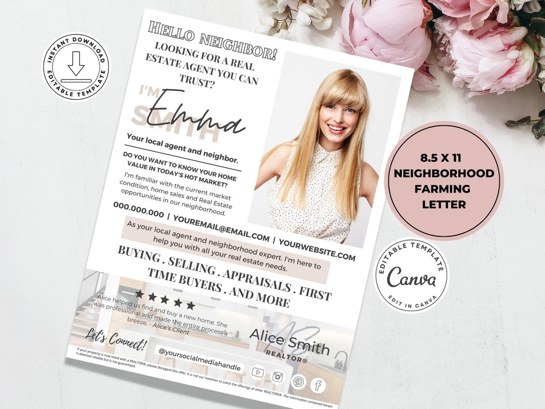 Real Estate Agents Farming Letter for Realtor Marketing, Realtor ...