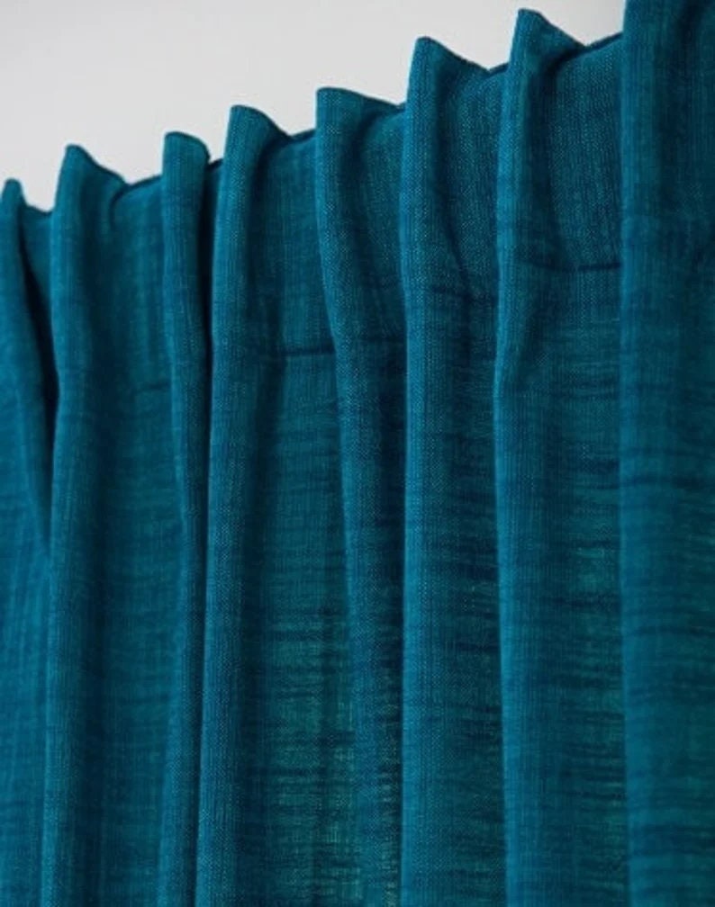 Linen Teal Blue Curtain, Window Curtain Boho Curtain Bedroom Curtain ...