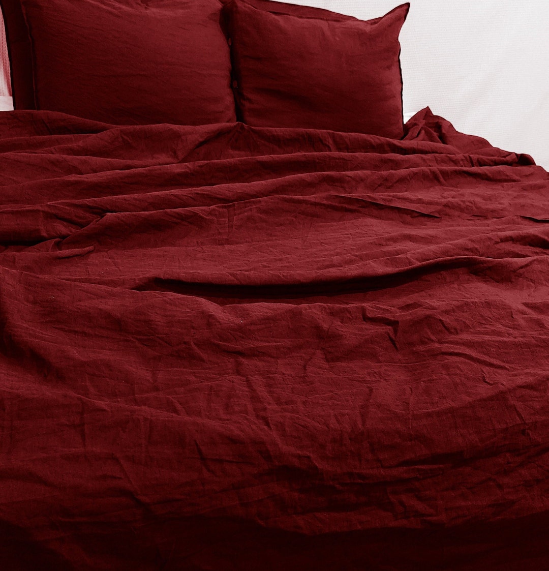 Linen 100% Maroon Sheet Set /maroon Bedding Set /linen Bedding Set / 1 ...
