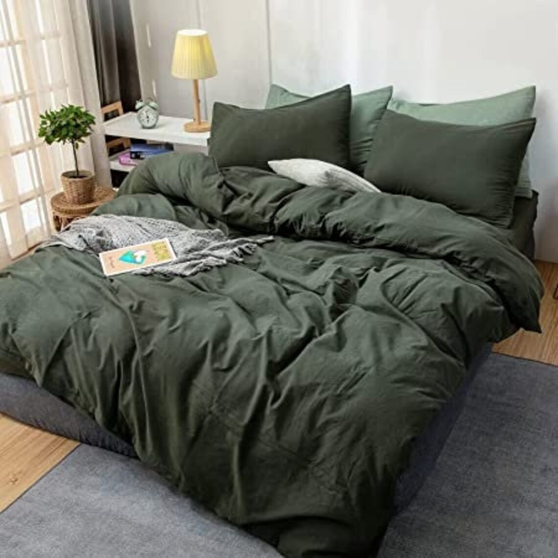 Linen 100% Pure/ Army Green Color Washed Cotton Duvet Cover With ...
