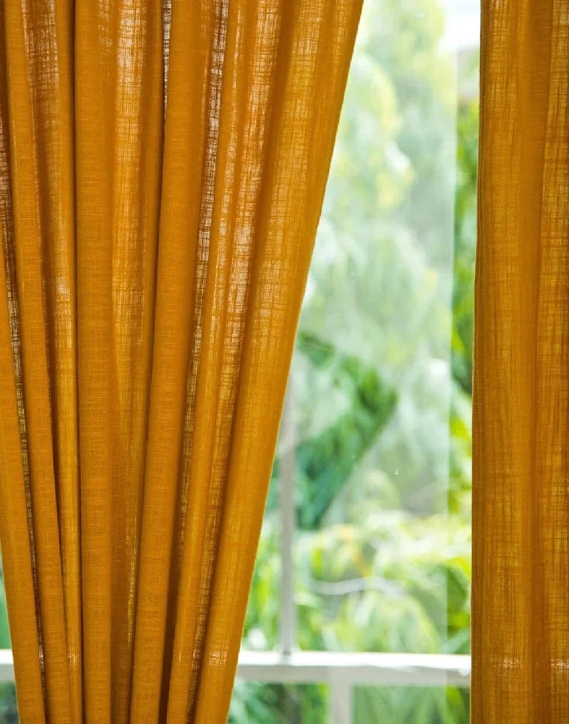 Mustard Yellow Linen Curtain, Linen Window Drape / Linen Curtain 2 ...