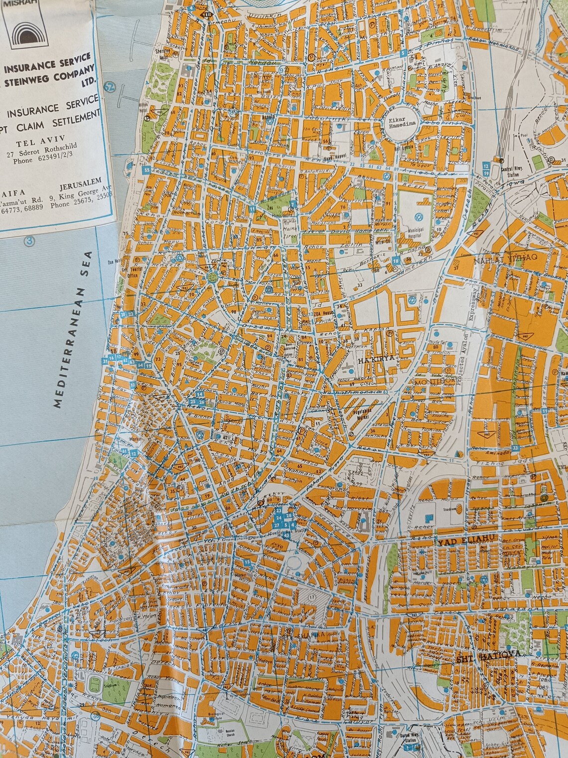 Historic Map 51 Year-old Tel Aviv Tourist Map english Printed in 1972 ...