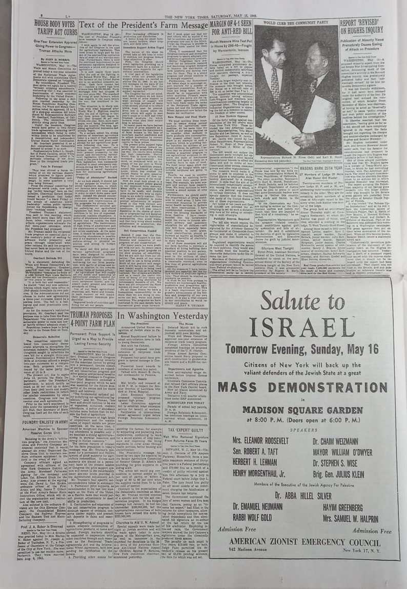Israel is Born Newspaper Official 16-page Reprint of New York Times of ...