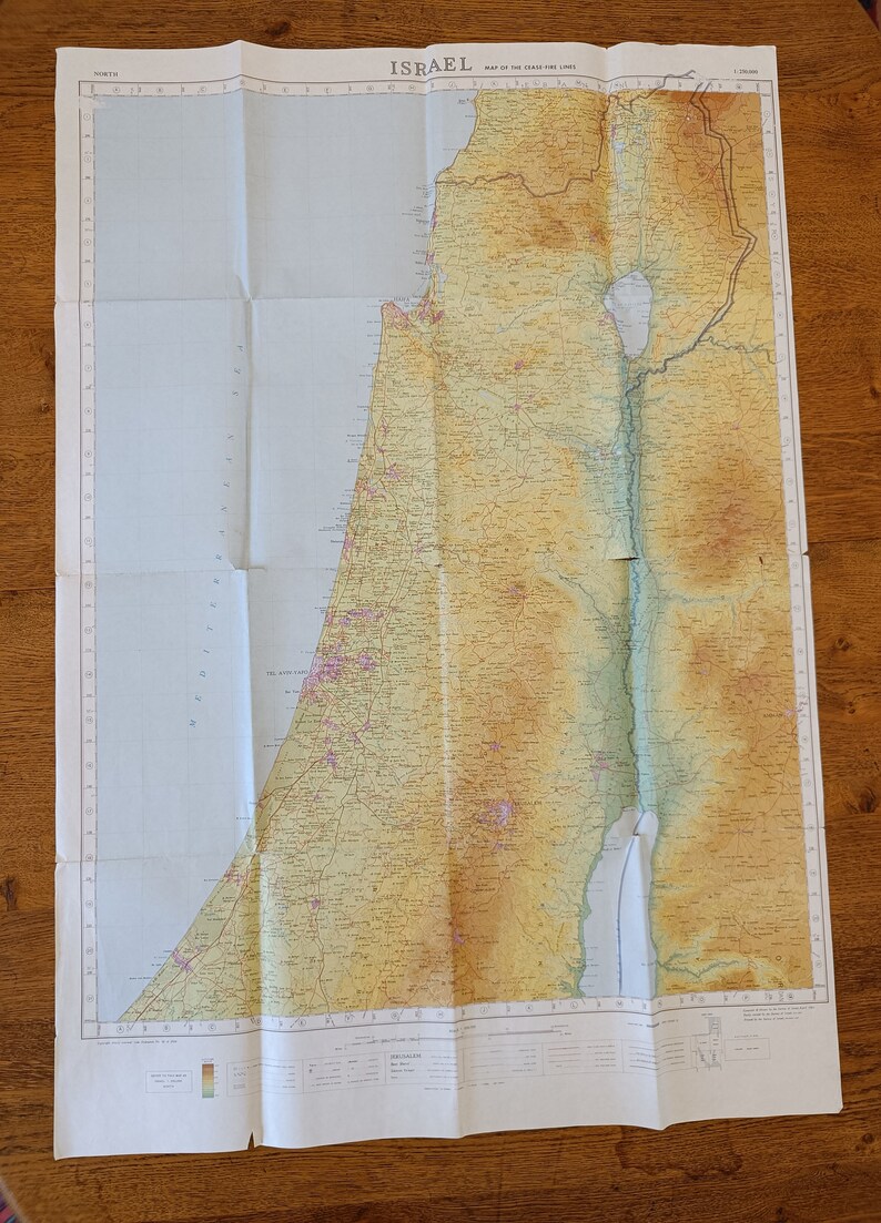 Historic Map of Israel | 56 Year-old Map of Cease-fire Lines | Printed ...