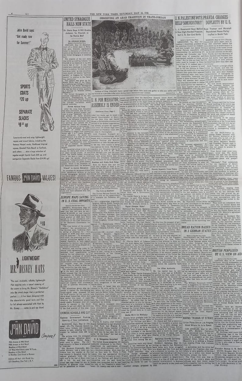 Israel is Born Newspaper Official 16-page Reprint of New York Times of ...