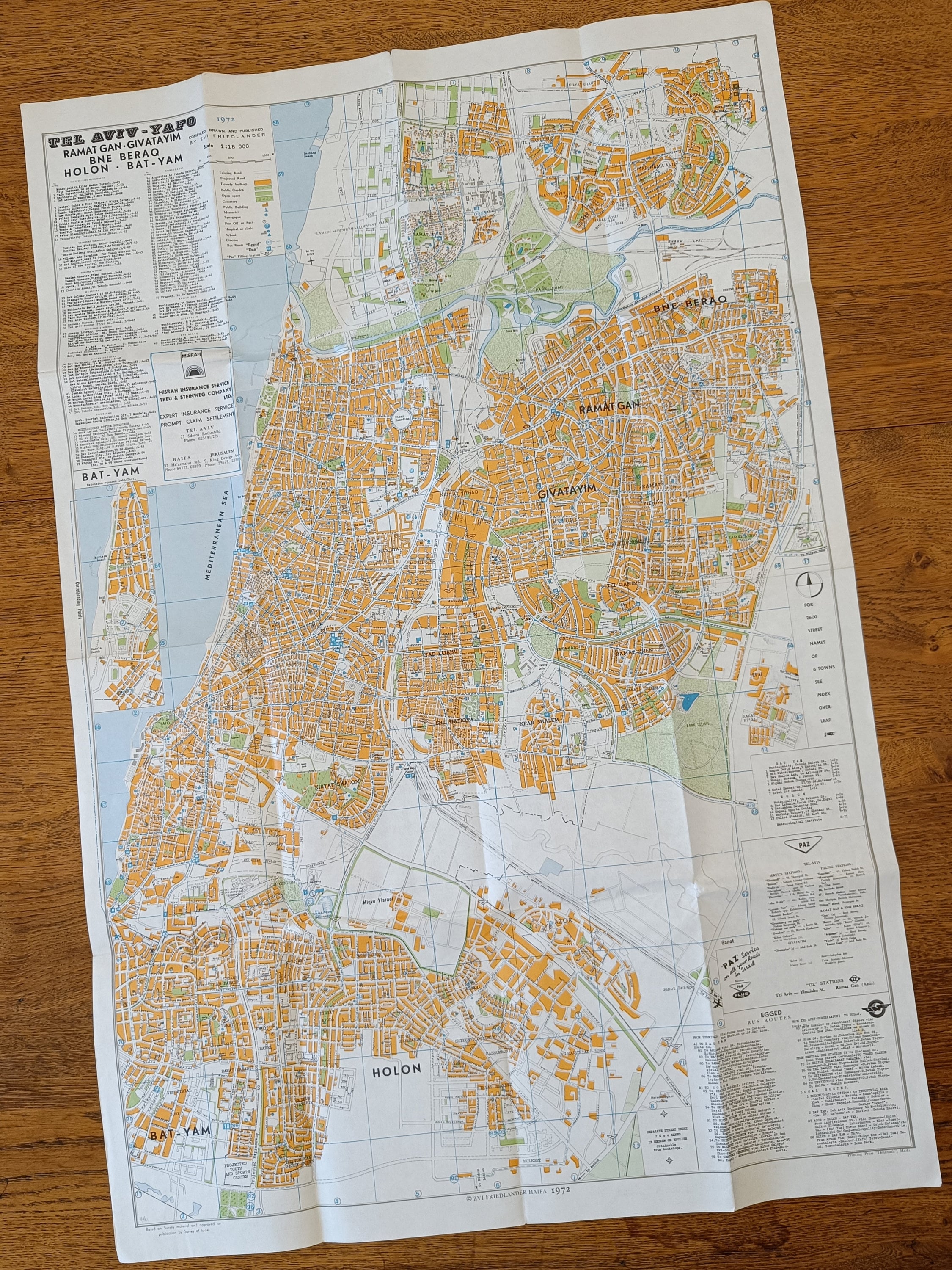 Historic Map 51 Year-old Tel Aviv Tourist Map english Printed in 1972 ...