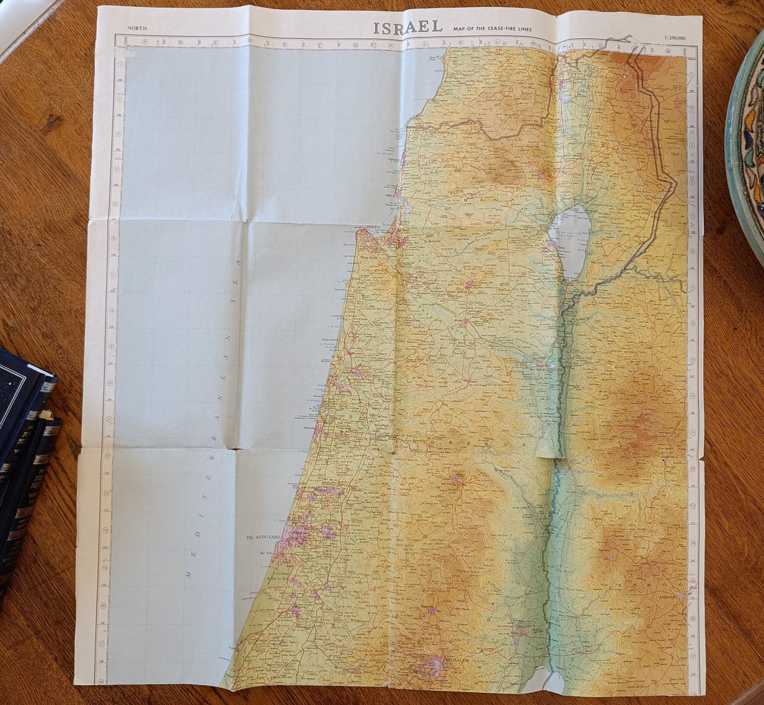 Historic Map of Israel | 56 Year-old Map of Cease-fire Lines | Printed ...