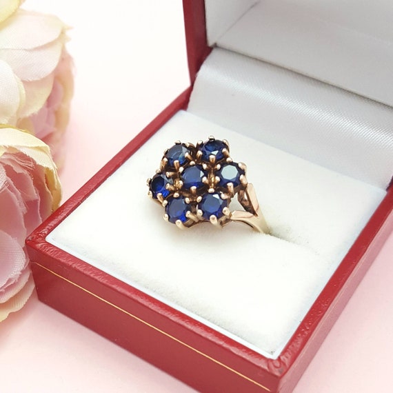 9ct Gold Large Sapphire Cluster Ring | Engagement Rin… - Gem