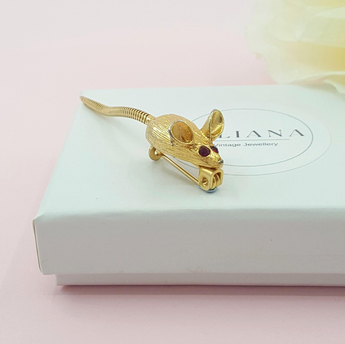 Vintage Mouse With Articulated Tail Brooch Pin Gold Tone Pin Gift Pre ...