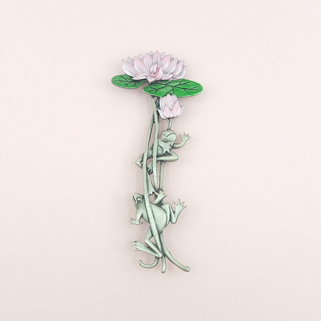 JJ JONETTE Pewter Frog and Lily Pad Brooch | Large Enamel Brooch | Gift ...