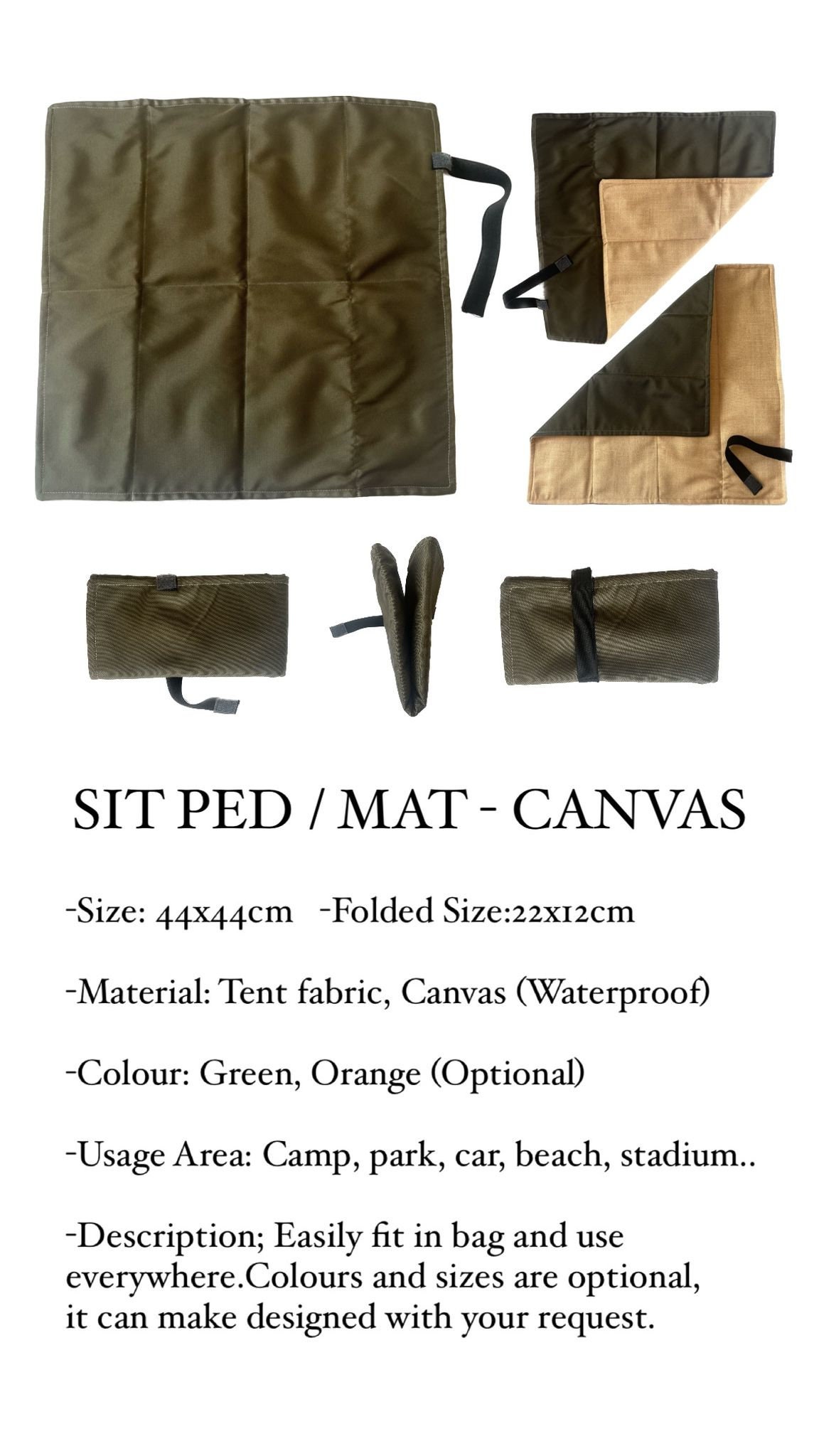 Canvas Camping Seating Mat, Tent Fabric Waterproof Foldable Sit Pad ...