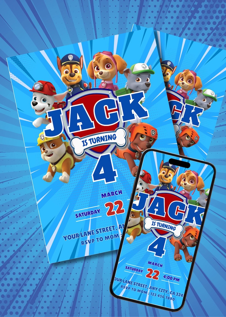 Paw Patrol Birthday Invitation Template - Etsy