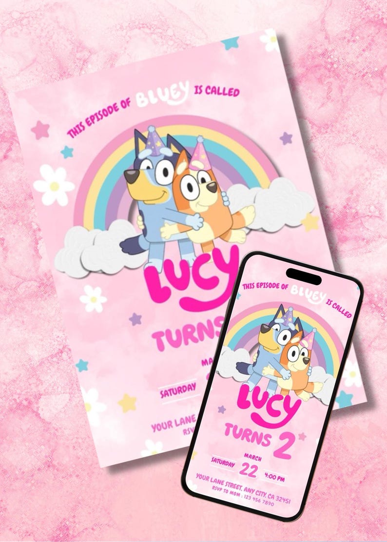 Bluey Birthday Invitation Template Pink - Etsy