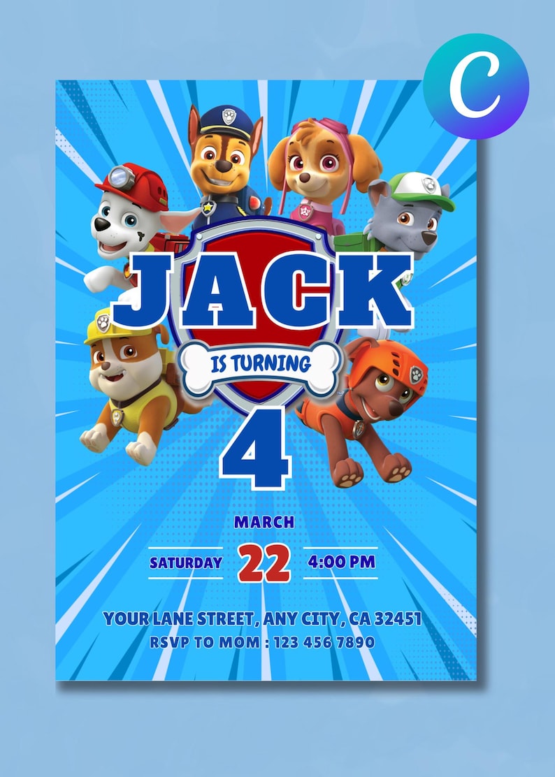 Paw Patrol Birthday Invitation Template - Etsy