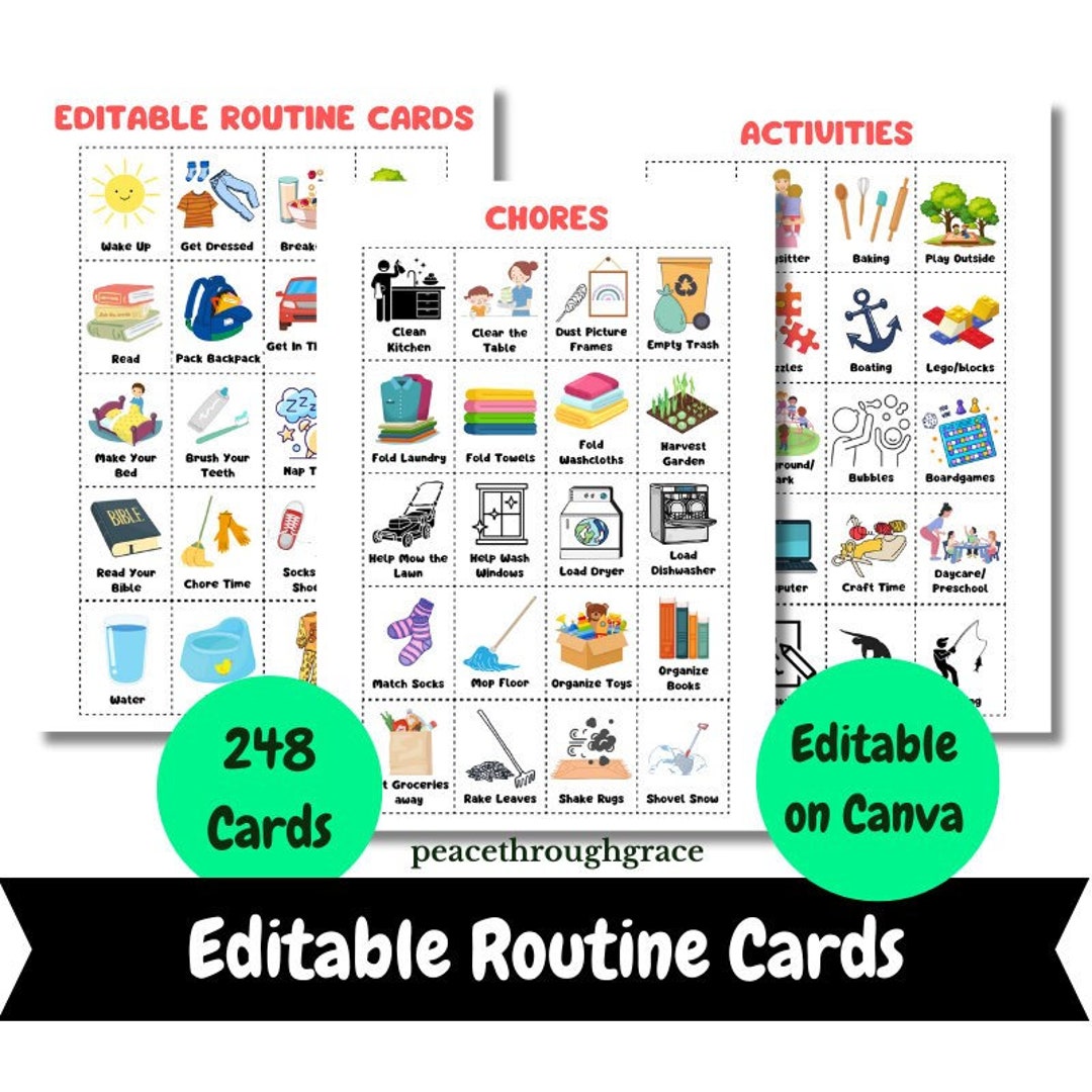 Editable Kids Routine Cards I Visual Schedule Daily Cards, Toddler ...
