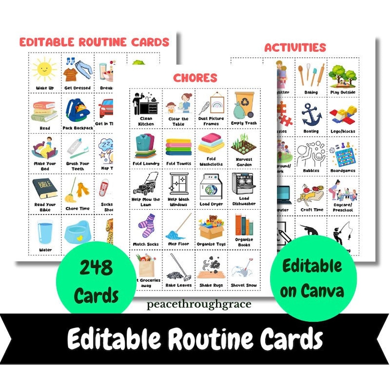 Editable Kids Routine Cards I Visual Schedule Daily Cards, Toddler ...