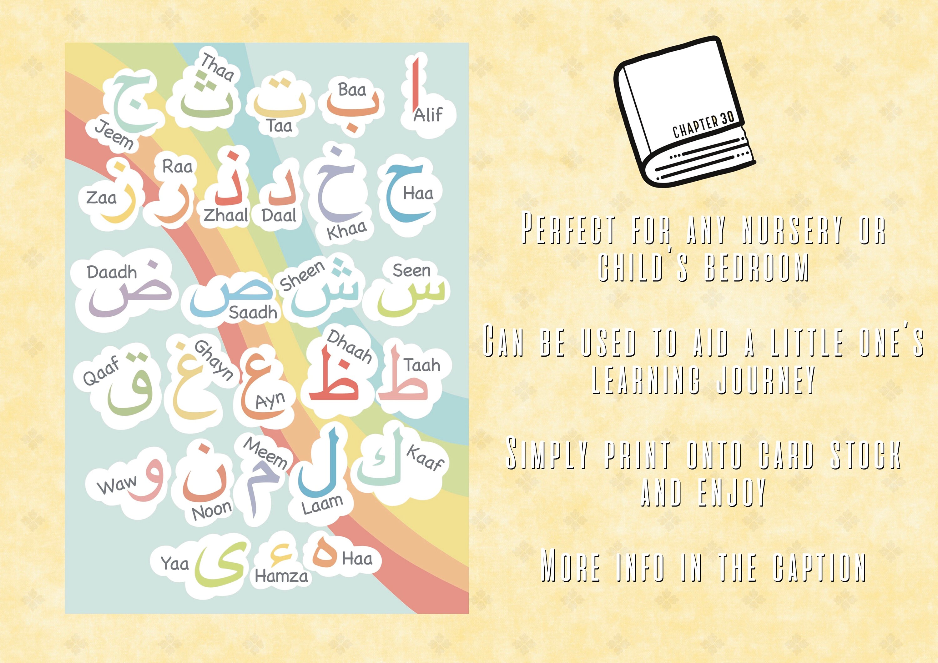 Arabic Alphabet Poster Arabic Learning Poster Nursery - Etsy