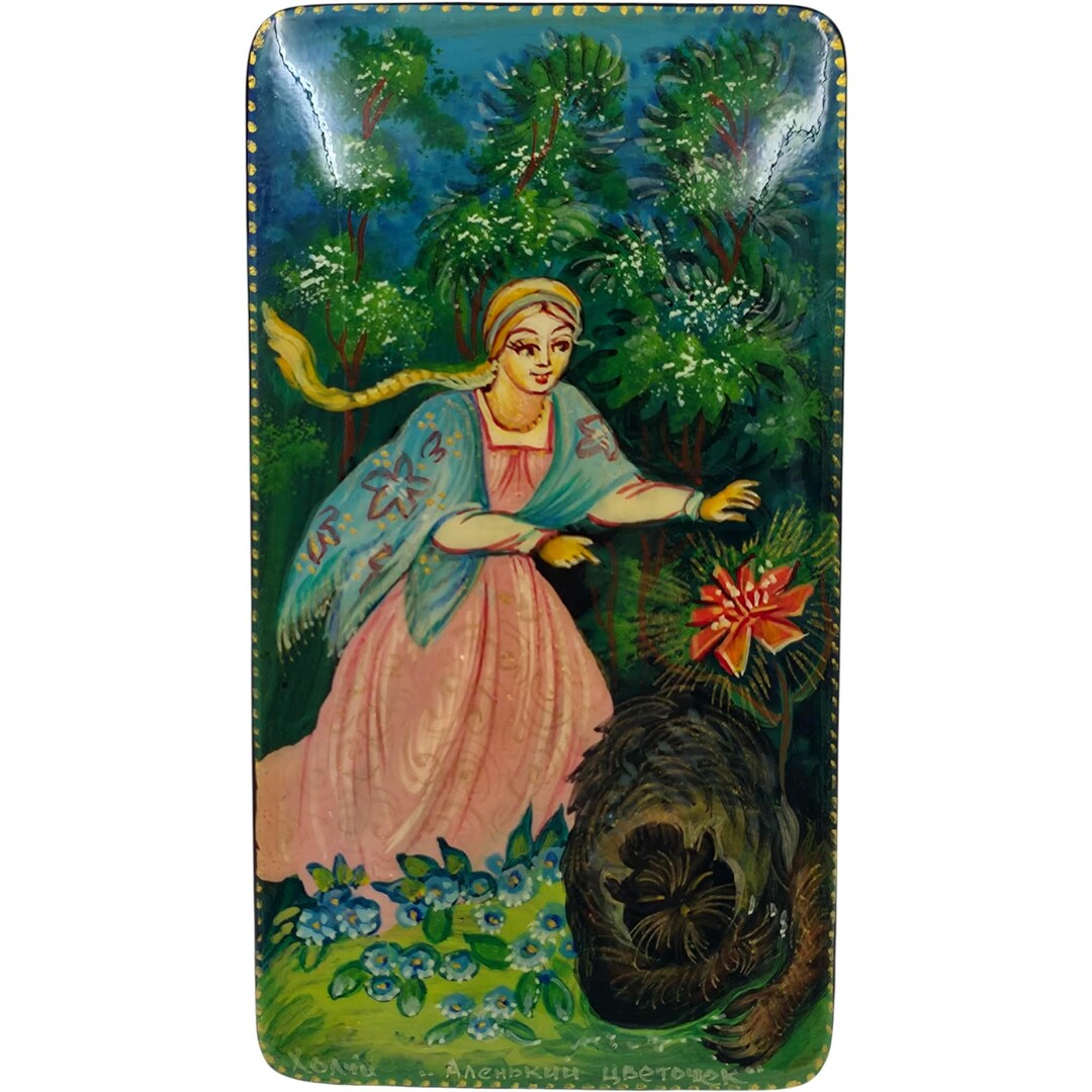 Vintage Kholuy Lacquer Box: “the Scarlet Flower” Hand-painted Papier ...