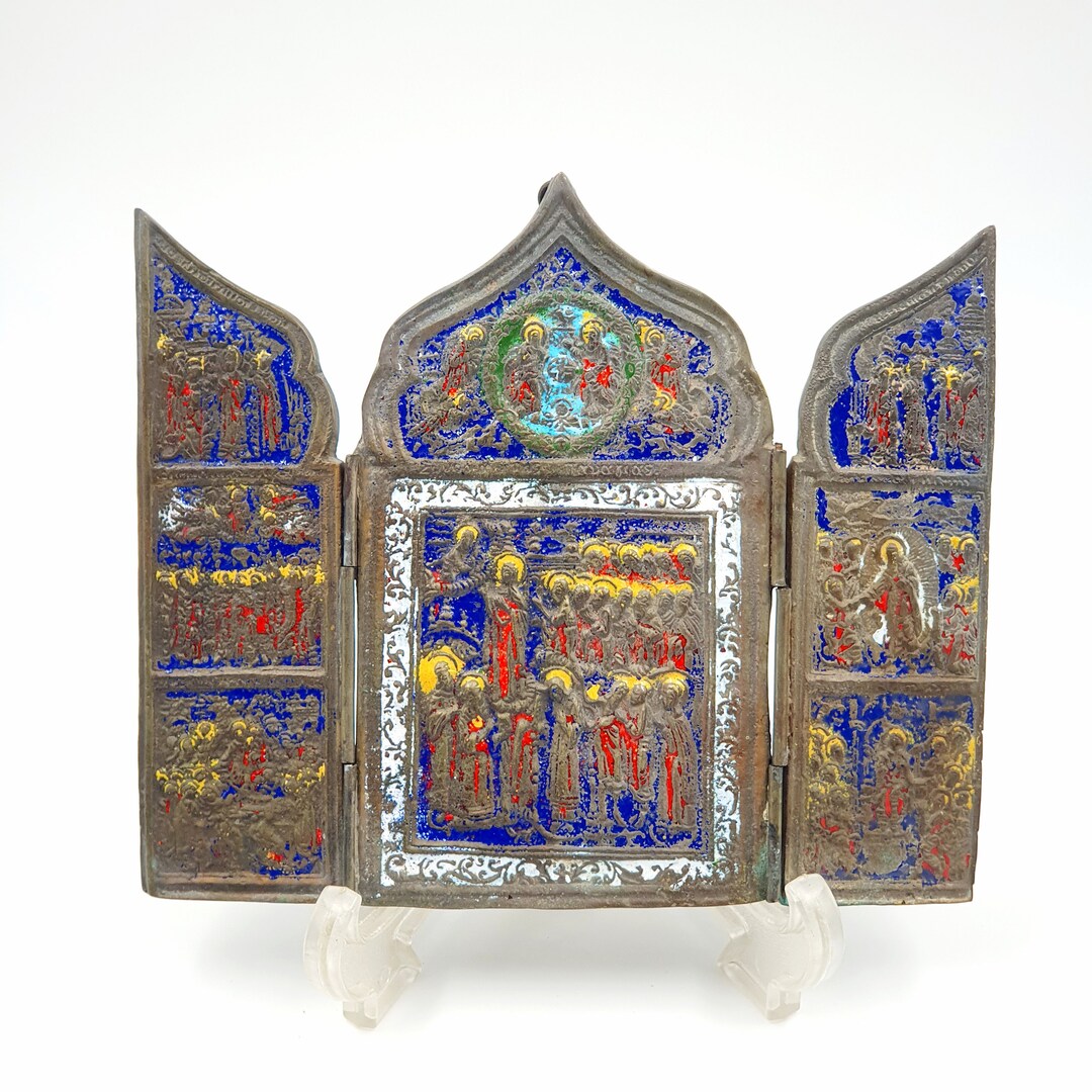 Triptych Enamel Brass Icon, Christian Orthodox Triptych, Greek ...