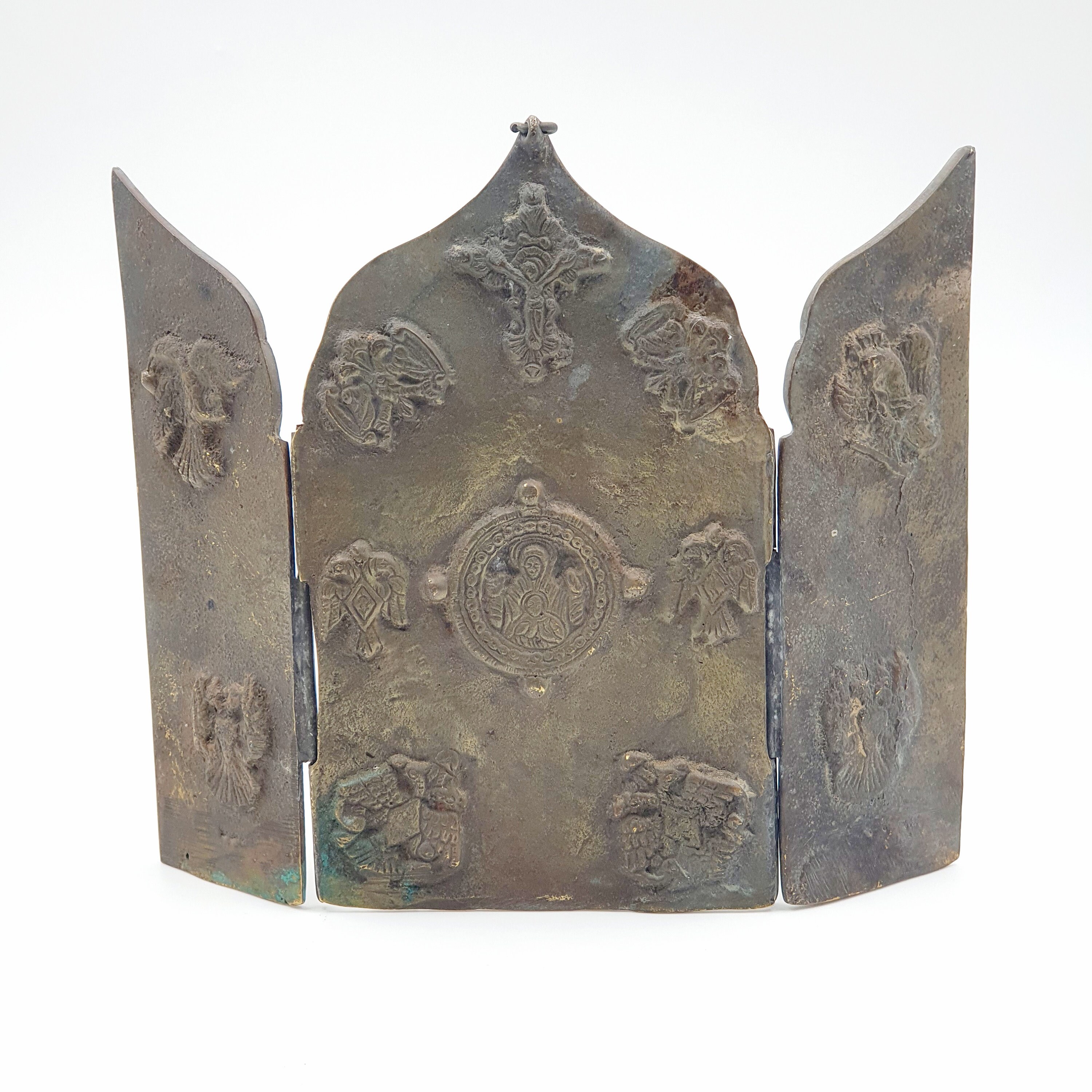 Antique Triptych Enamel Brass Icon, Christian Orthodox Triptych, Greek Religious Icons, Gifts ...