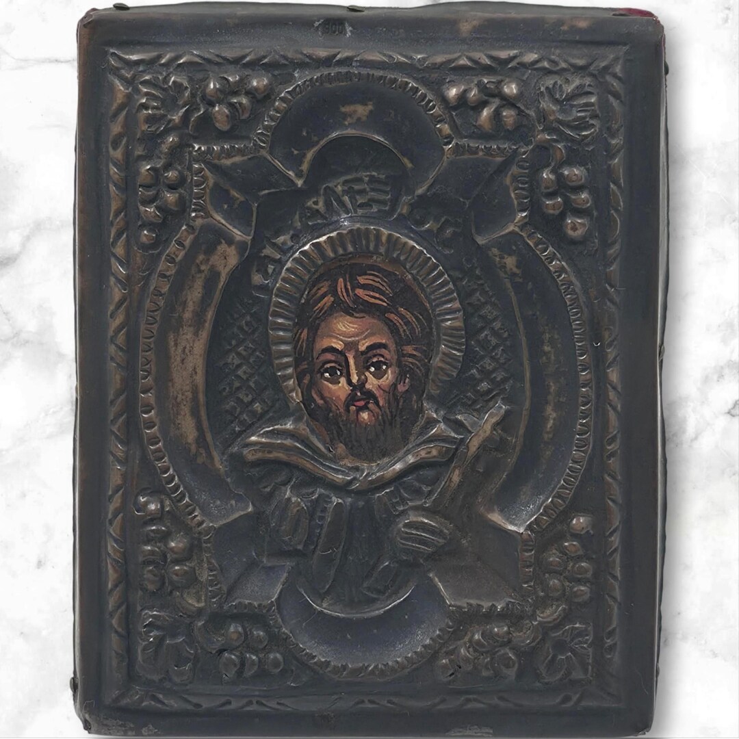Vintage 900 Silver St. Alexios Icon, Hand Painted Greek Orthodox Art - Etsy