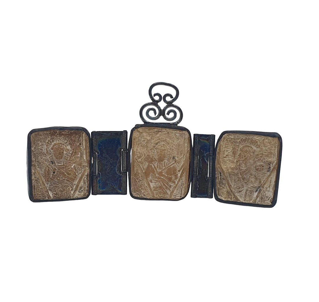 Vintage Silver Miniature Travel Triptych Icon - Religious Talisman With ...
