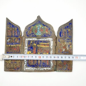 Triptych Enamel Brass Icon, Christian Orthodox Triptych, Greek ...
