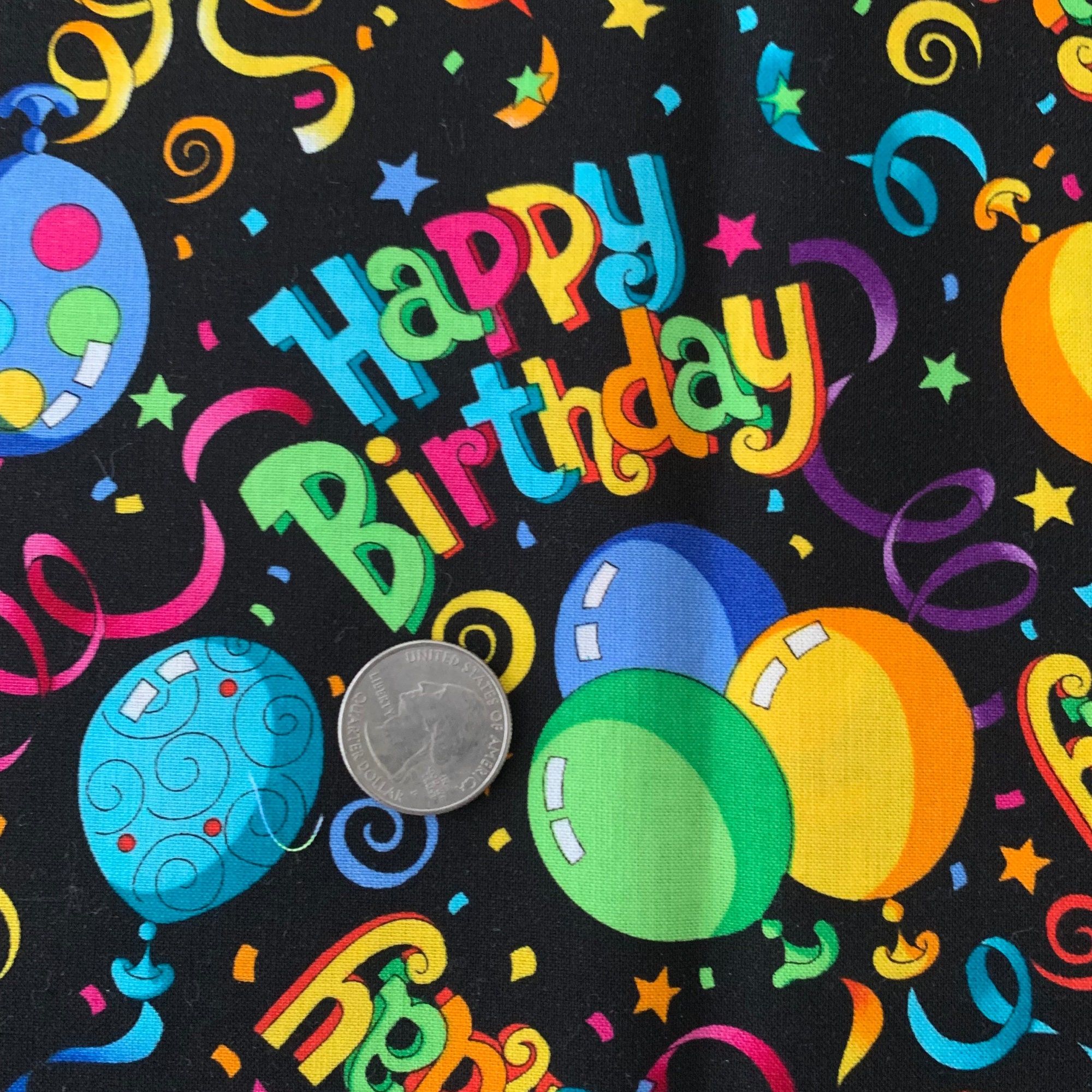 Happy Birthday Fabric, Colorful Birthday Fabric, Novelty Fabric, Cotton ...