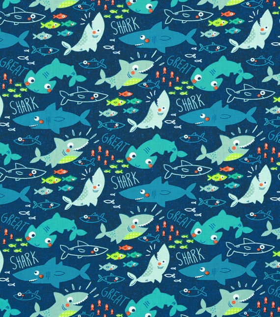 Shark Cotton Fabric Under the Sea Fabric Colorful Fabric | Etsy