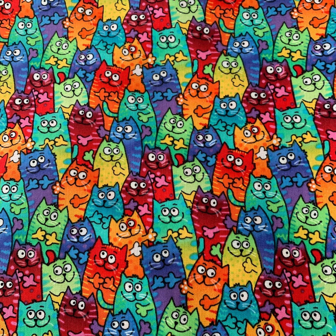 Cat Fabric, Colorful Cats Fabric, Novelty Fabric, Cotton Fabric, Fat ...