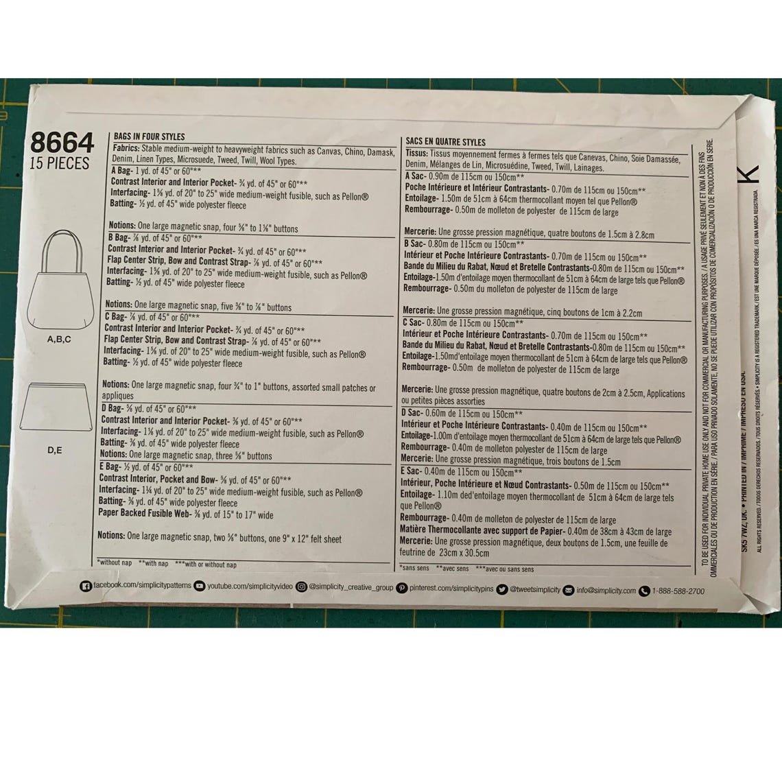 Sewing Pattern, Simplicity Pattern 8664, Handbags in 4 Styles, Uncut Factory Folded Pattern ...