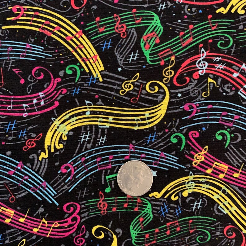 Music Note Fabric, Colorful Music Notes Fabric, Music Fabric, Novelty ...