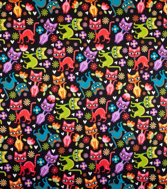 Cat Fabric Colorful Cats Fabric Novelty Fabric Cotton - Etsy