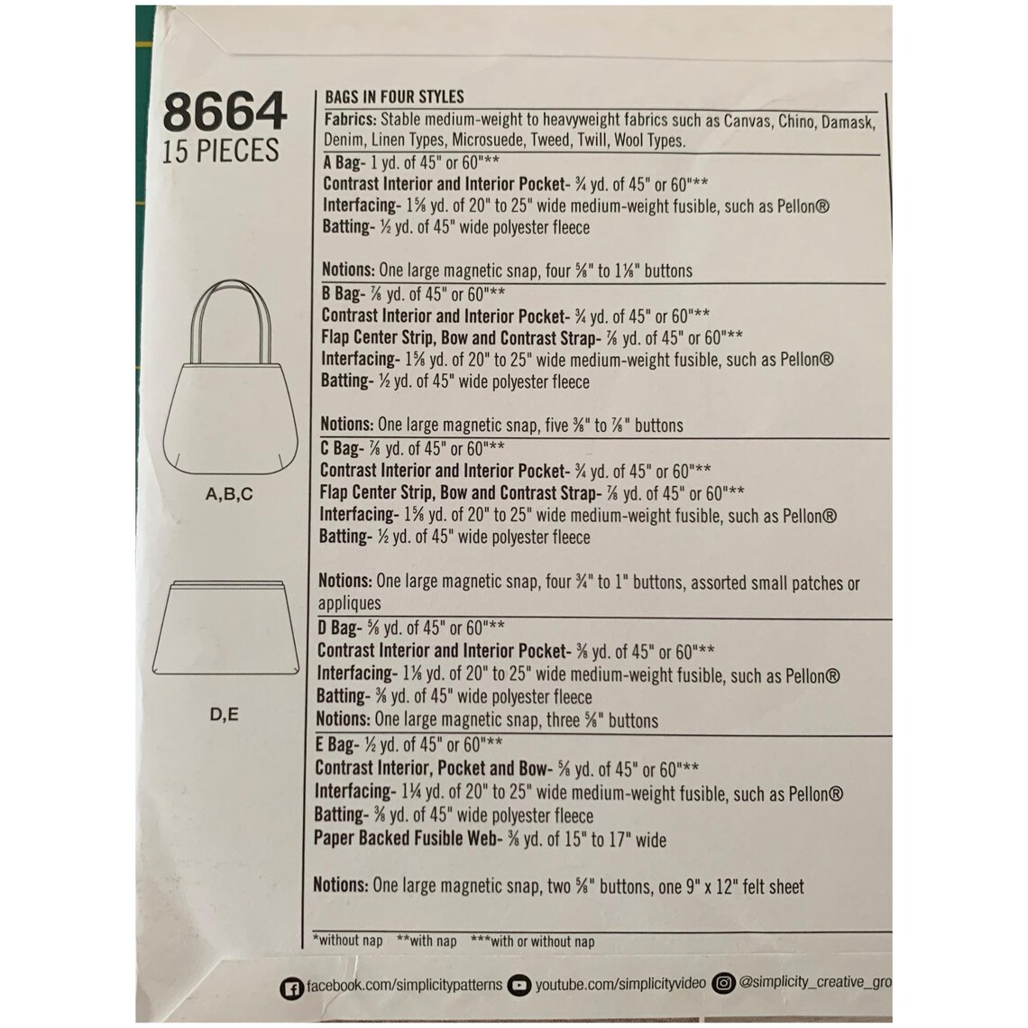 Sewing Pattern, Simplicity Pattern 8664, Handbags in 4 Styles, Uncut Factory Folded Pattern ...