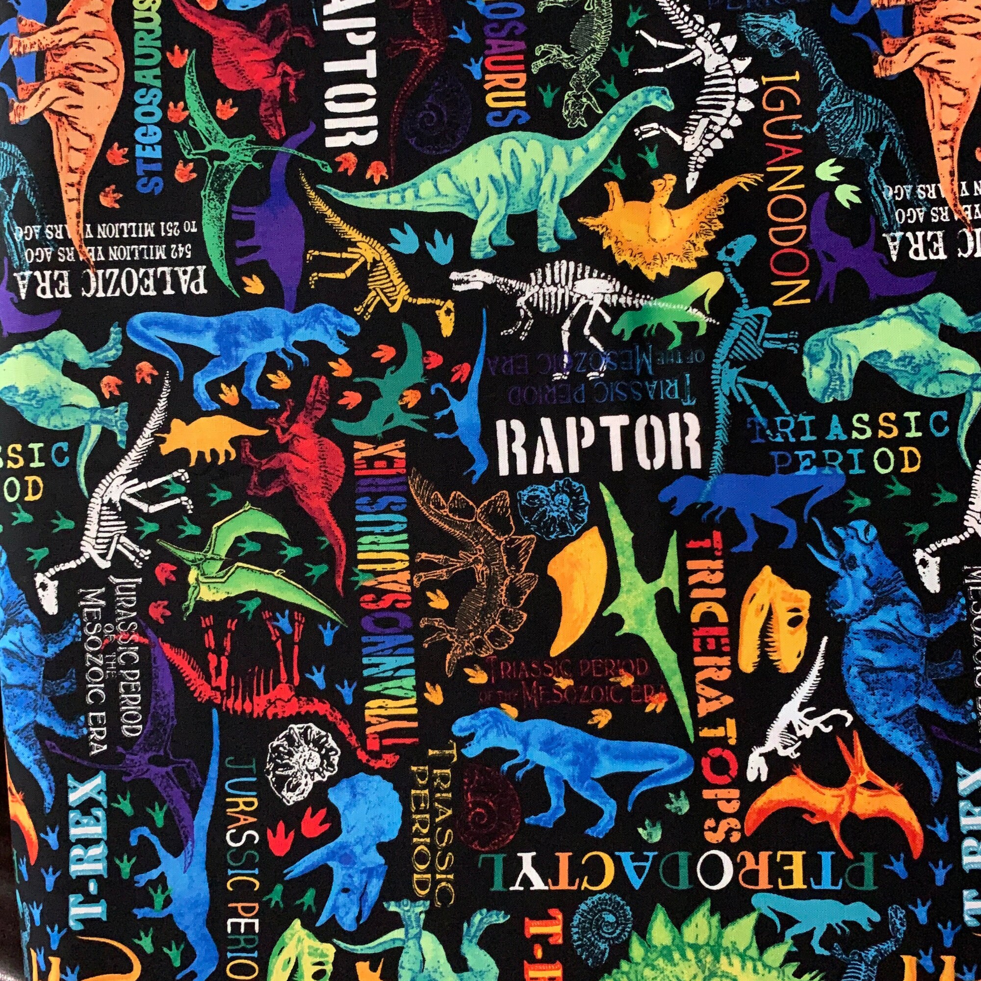 Dinosaur Raptor Brachiosaurus Trex Fabric, Colorful Fabric, Novelty ...