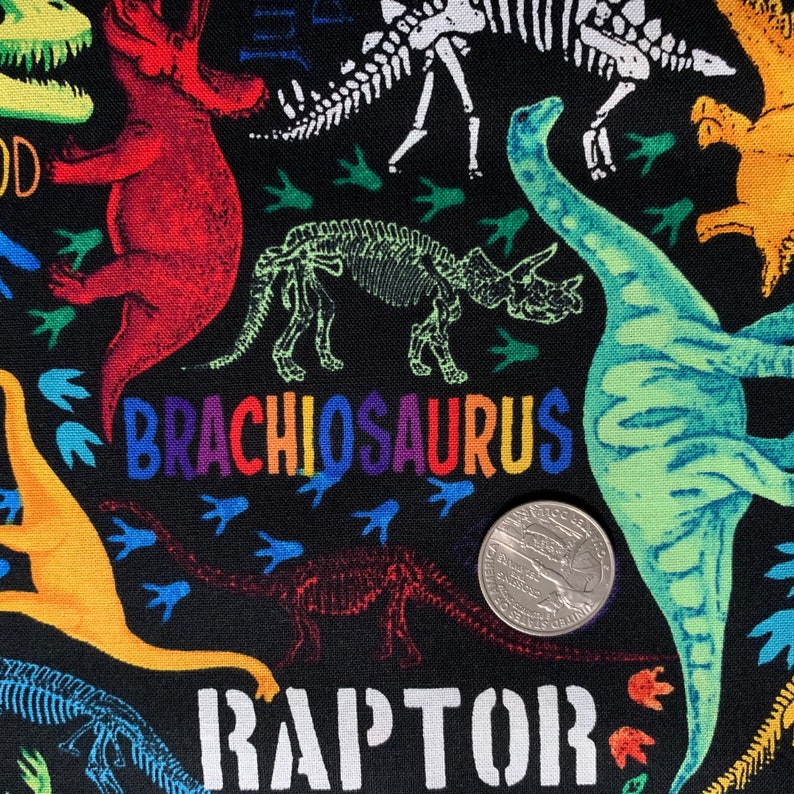 Dinosaur Raptor Brachiosaurus Trex Fabric, Colorful Fabric, Novelty ...