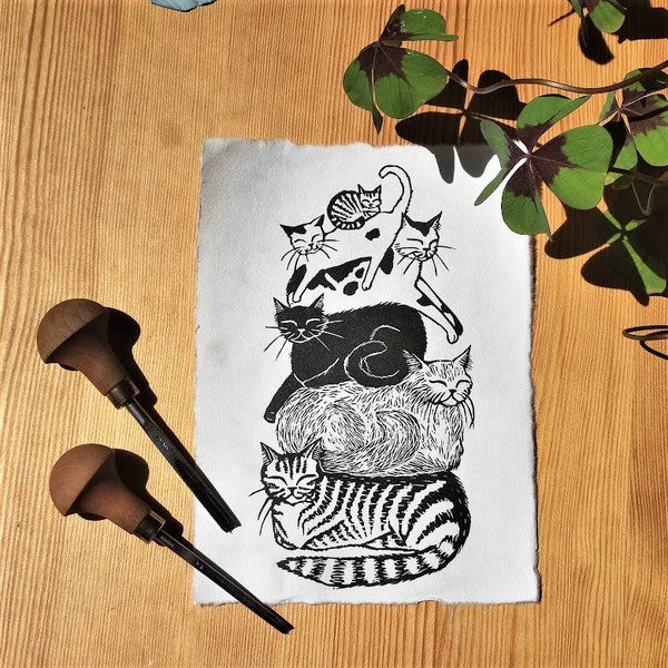 Cat Block Print - Etsy