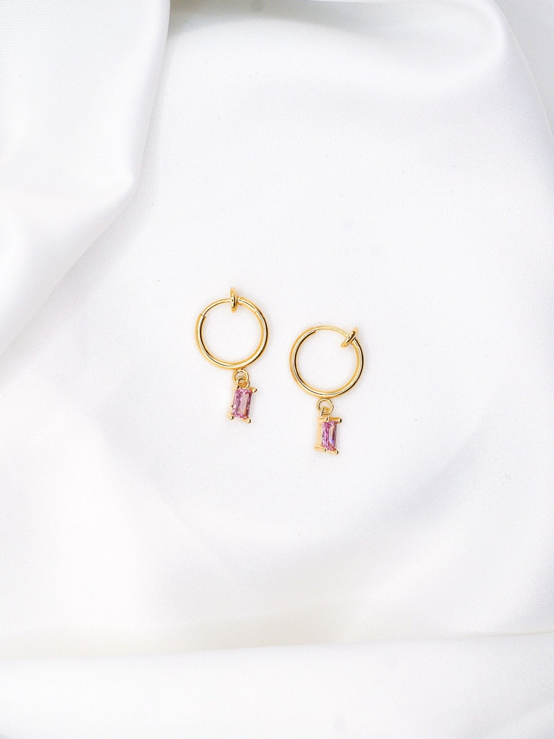 Light Pink Clip-on Earrings Crystal Hoops, Gold Clip-on Earrings, Pink ...