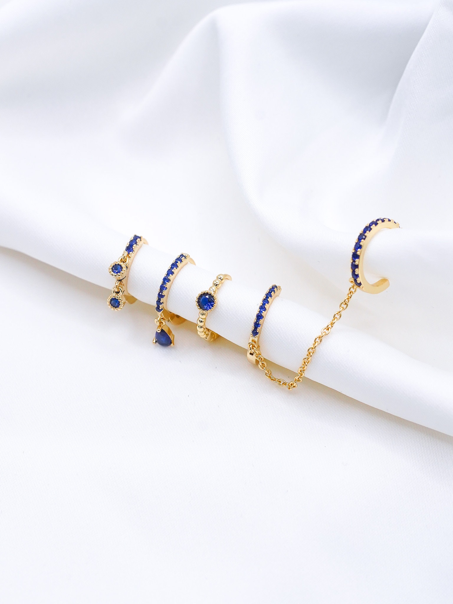 Dark Blue Hoop Gold Plated Earring Set in Gold Huggie Hoop Earrings, 5 ...