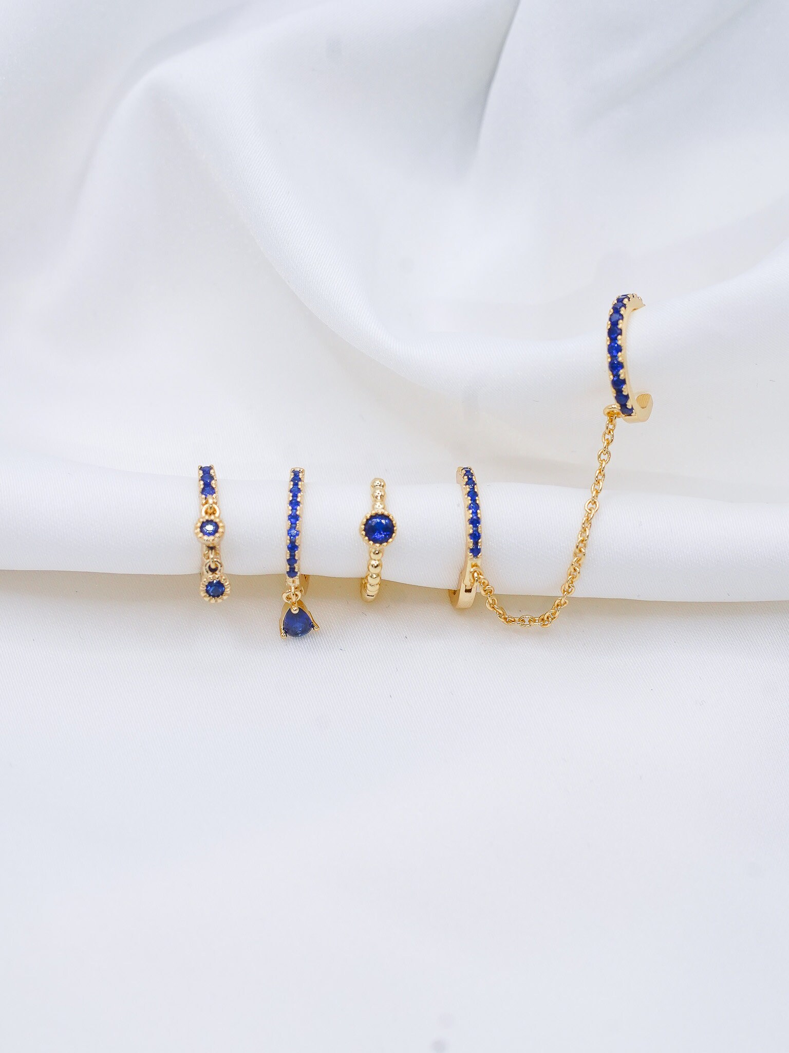 Dark Blue Hoop Gold Plated Earring Set in Gold Huggie Hoop Earrings, 5 ...