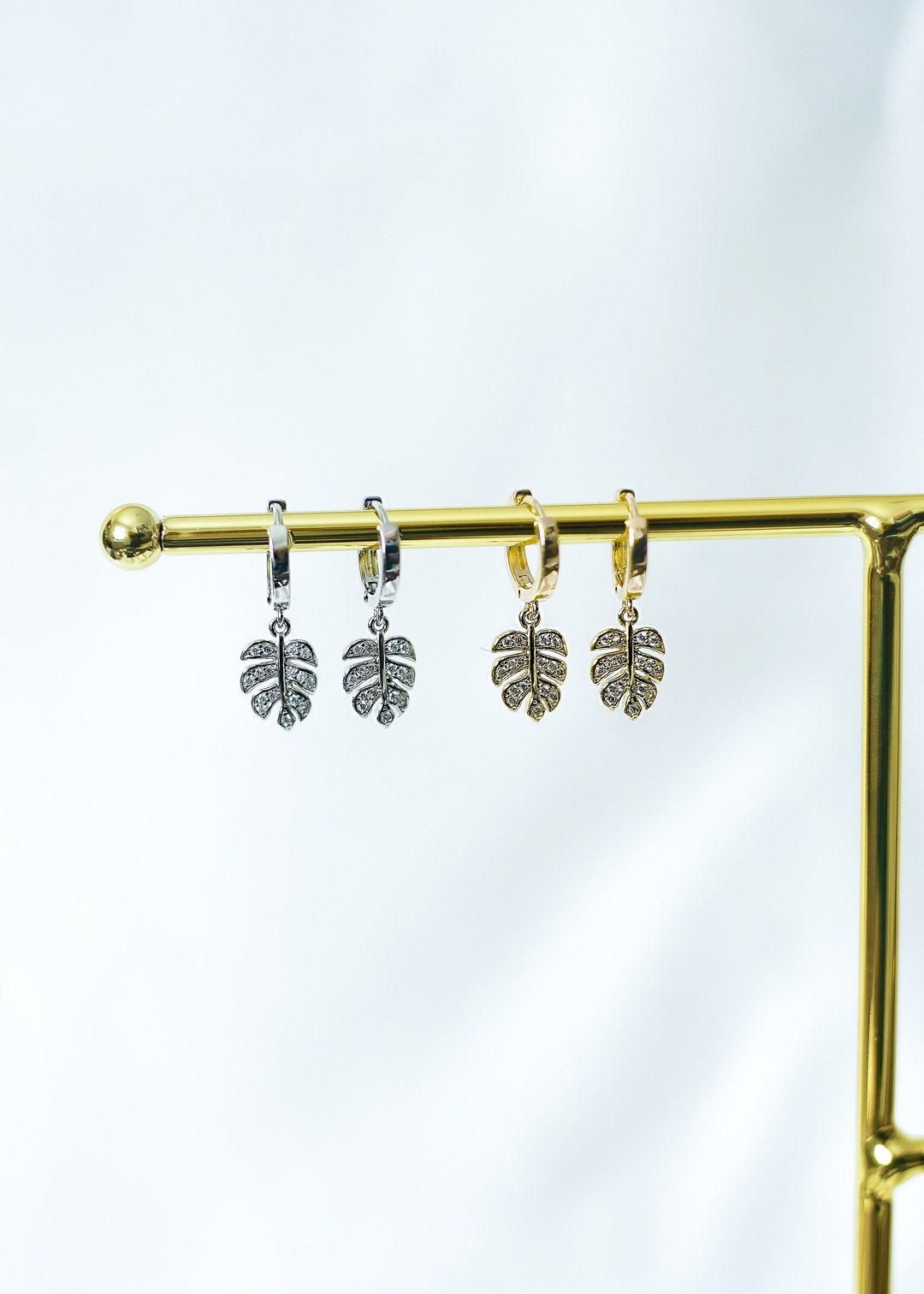9crt Gold & Silver Plated Palm Leaf Hoop Earrings - Palm Tree Earrings ...