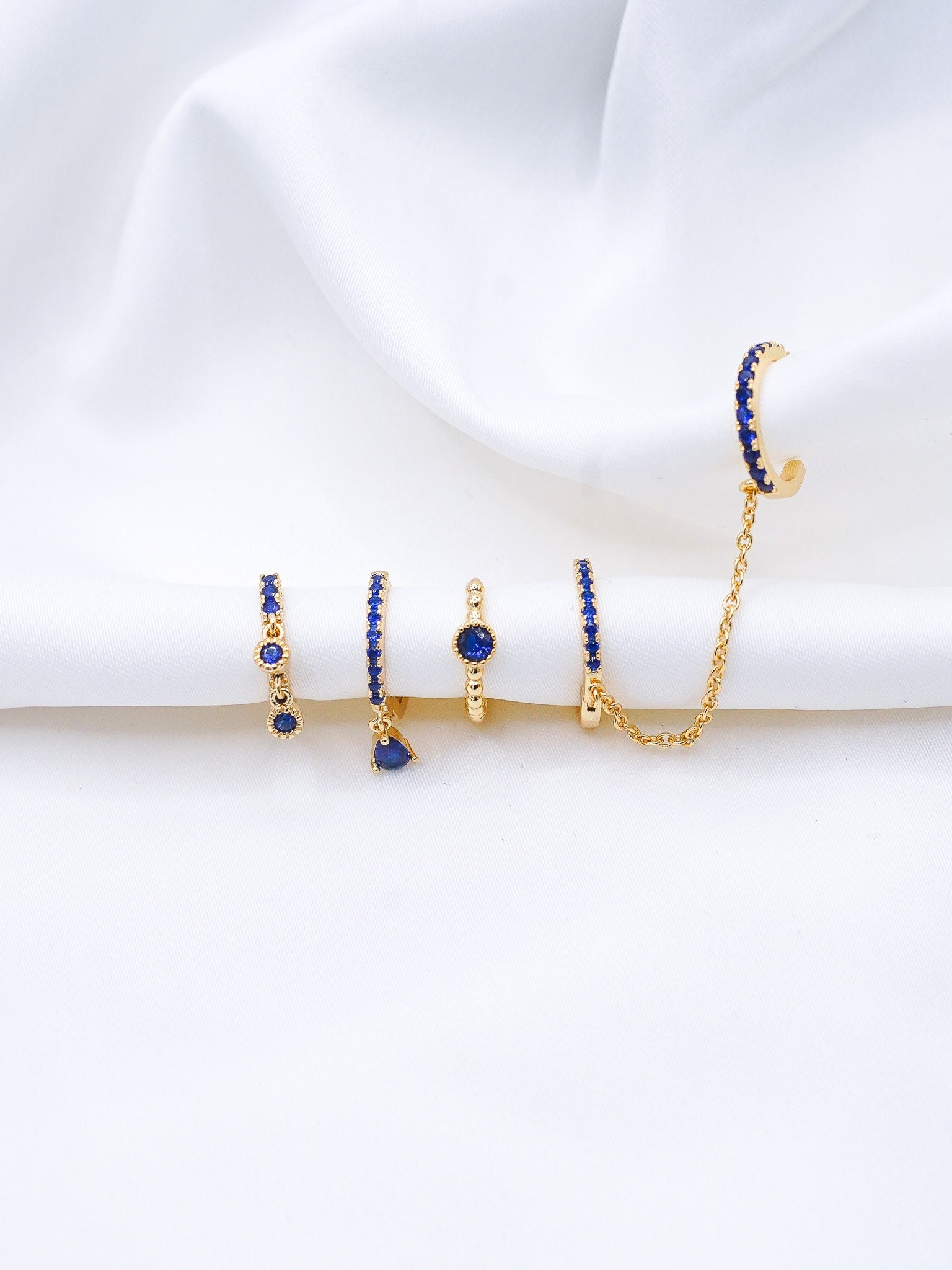 Dark Blue Hoop Gold Plated Earring Set in Gold Huggie Hoop Earrings, 5 ...