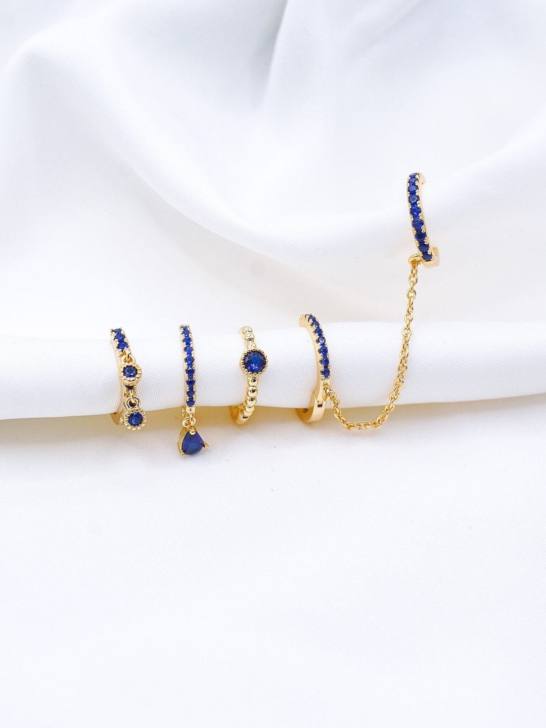Dark Blue Hoop Gold Plated Earring Set in Gold Huggie Hoop Earrings, 5 ...