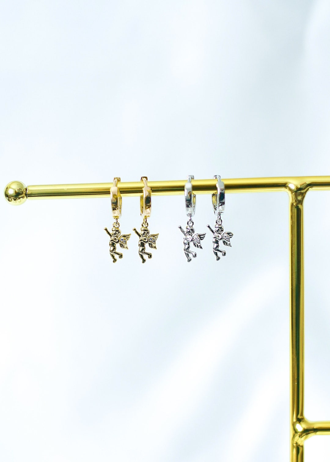 Gold & Silver Plated Cherub Hoop Earrings - Angel Huggie Hoops - Etsy