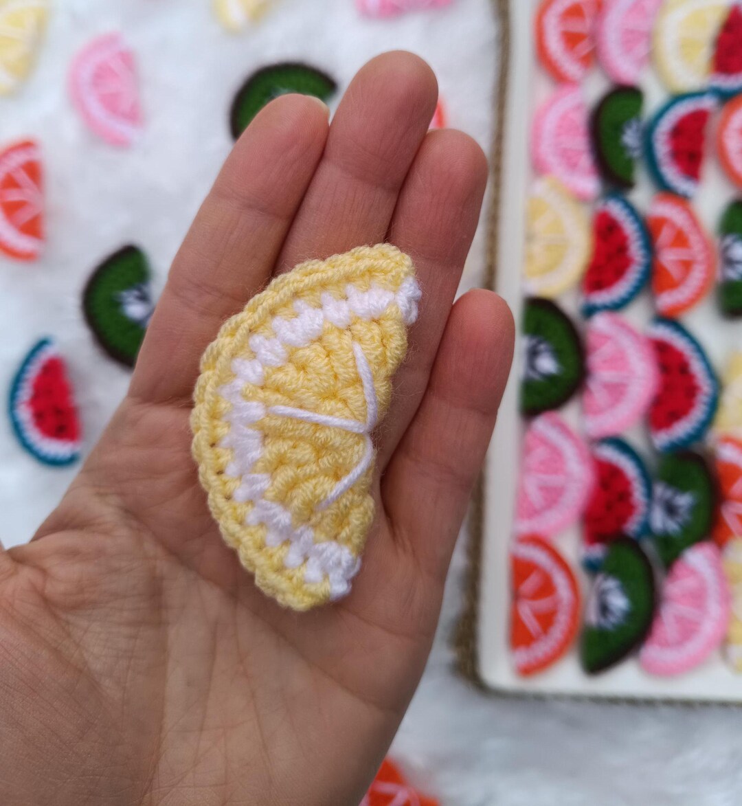 Crochet Lemon Slice Appliques, Embroidered Fruit Patchwork, Hand ...