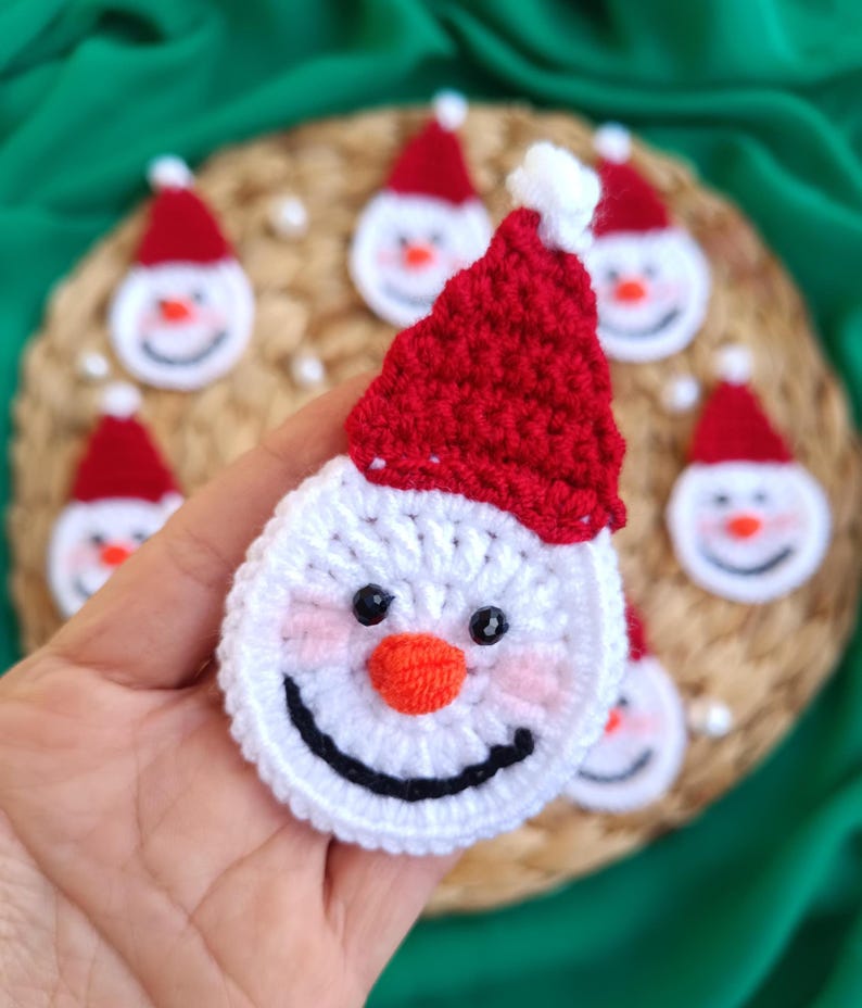 Crochet Snowman Appliques – Christmas Snowman Ornament, Handmade Winter ...