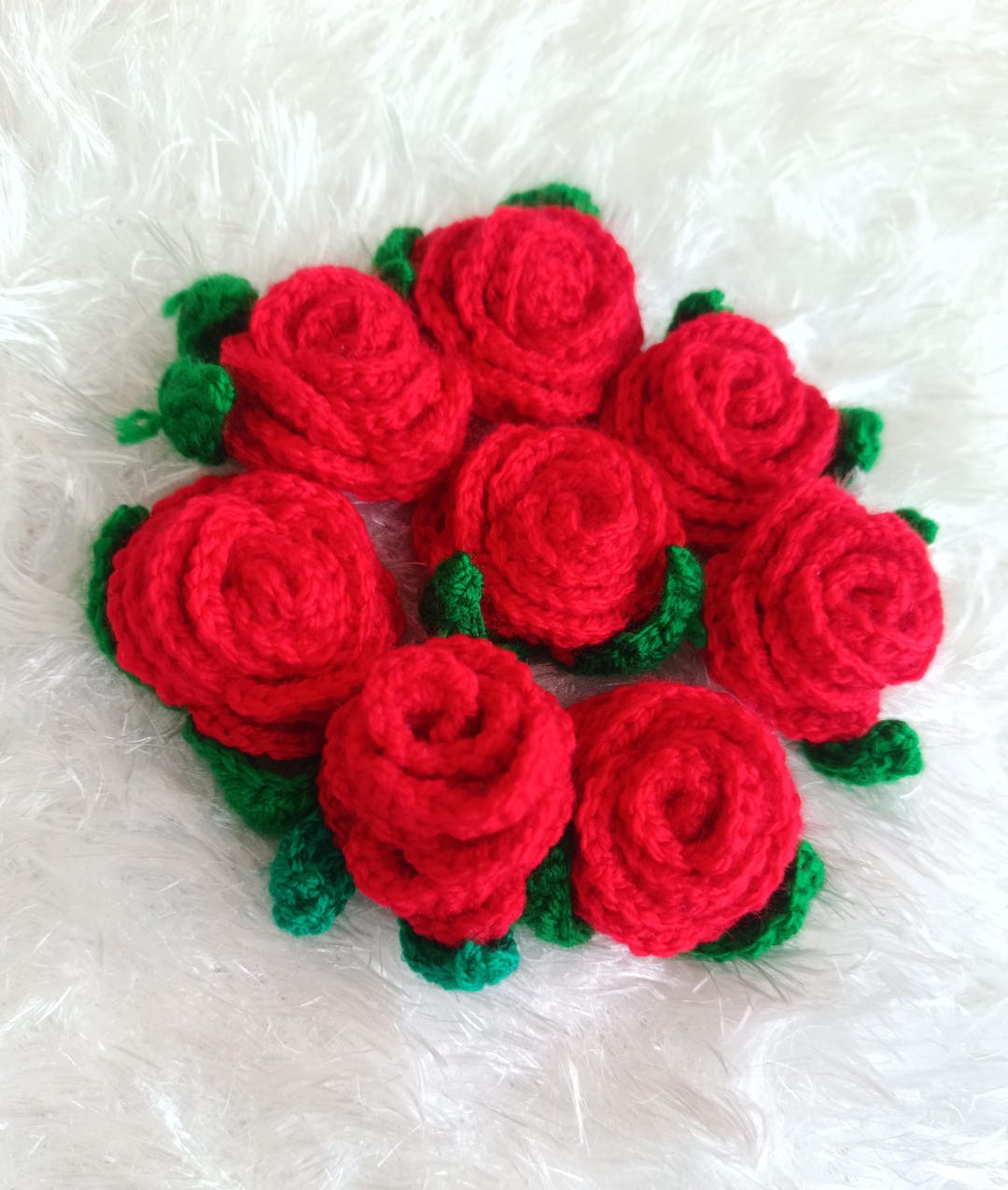 Crochet Fluffy Red Rose Applique, Hand Knitted Red Rose, Gift Knitted ...