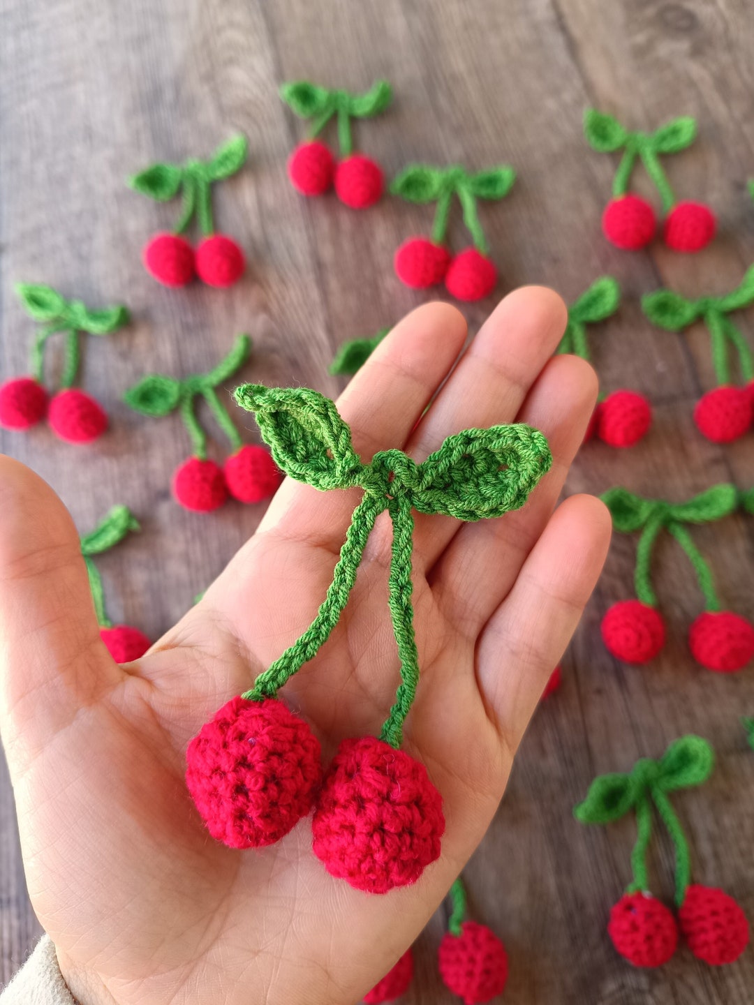 Crochet Amigurumi Cherry, Embroidered Fruit Patchwork,hand Knitted Cherry Ornaments,diy Cherry ...
