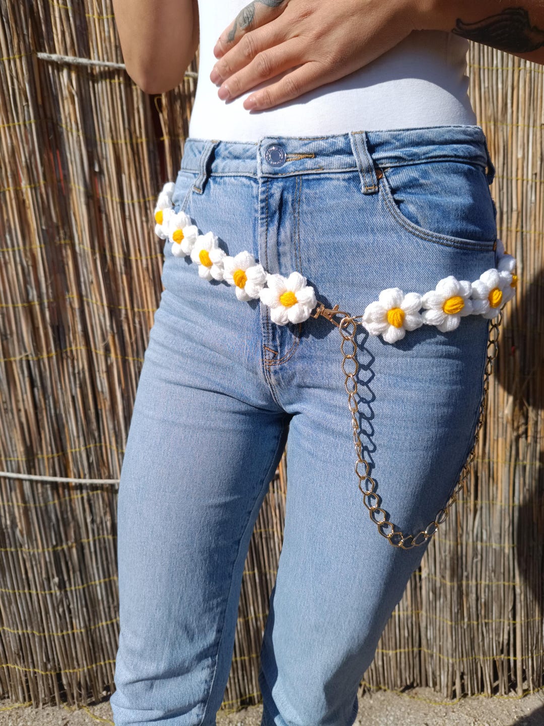 Crochet Flower Women's Belt,flower Belt With Chain Detail, Belt Made of ...