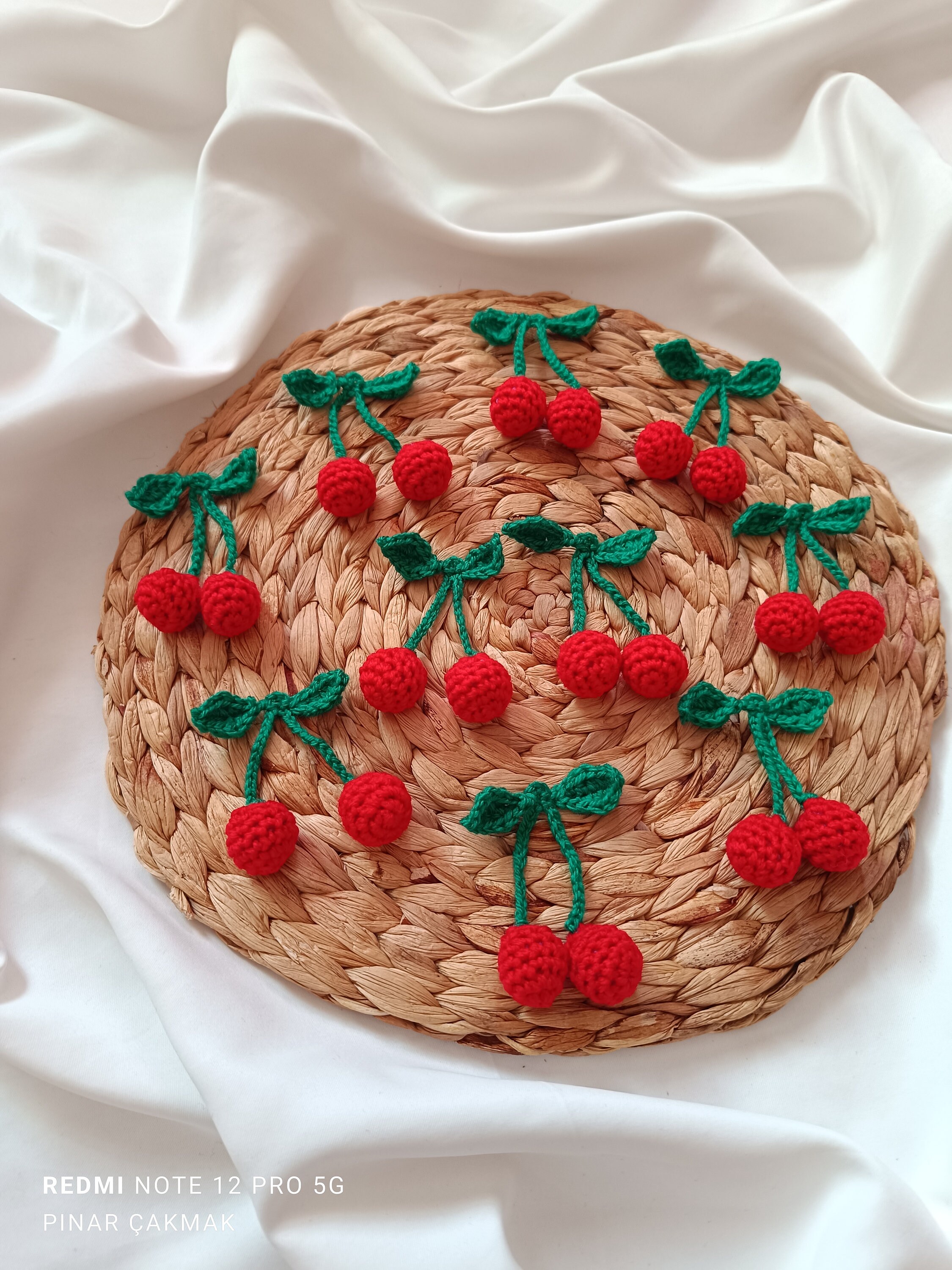 3D Crochet Cherry Applique – Handmade Fruit Ornament, Crochet Cherry ...